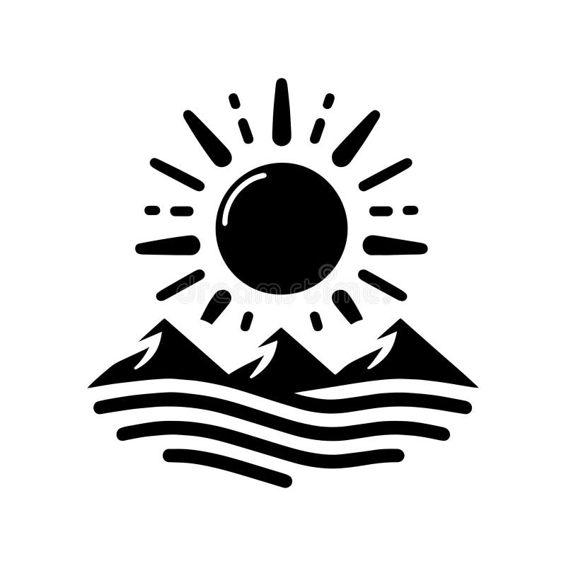 Sunrise Black Icon. Sunrise or Sunset Icon on Mountains Background ...