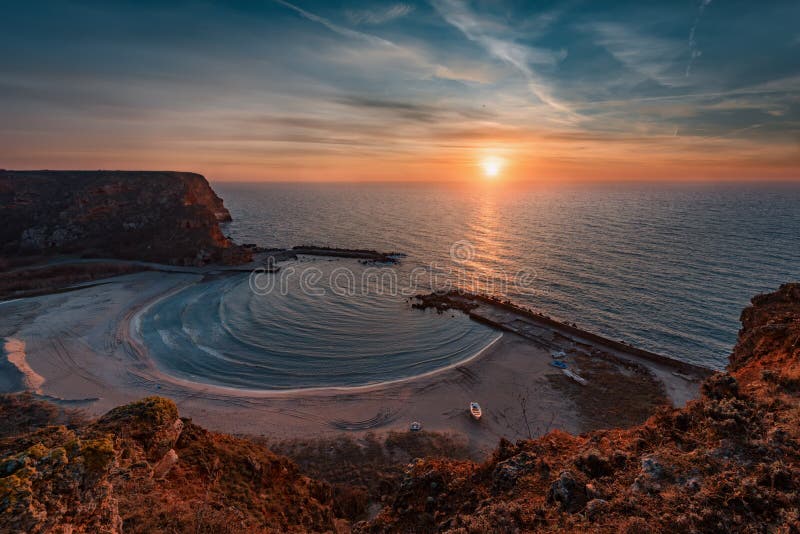 Sunrise at Bolata Bay, Bulgaria Stock Image - Image of black, sand ...