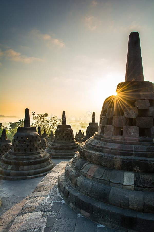 Sunrise at Borobudur Buddhist Temple, Java Island, Indonesia Stock ...