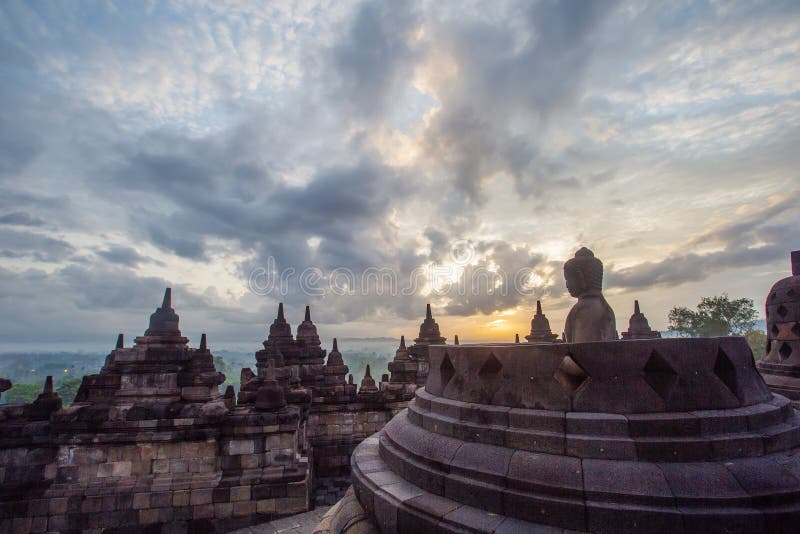 Sunrise at Borobudur Temple, Java, Bali Stock Photo - Image of stupa ...