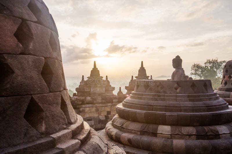 Sunrise at Borobudur Temple, Java, Bali Stock Image - Image of ...