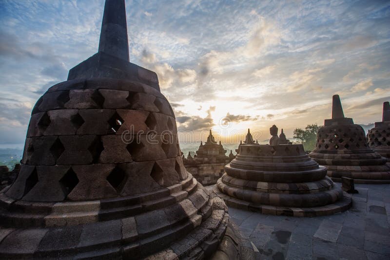 Sunrise at Borobudur Temple, Java, Bali Stock Photo - Image of ...