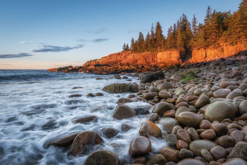 Sunrise at Boulder Beach in Acadia National Park Stock Image - Image of ...