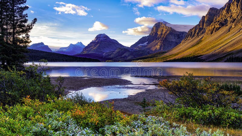 Sunrise at Bow Lake Alberta Canada Stock Photo - Image of wilderness ...