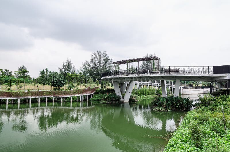Bridge Over Punggol Waterway, Singapore Stock Image - Image of trees ...