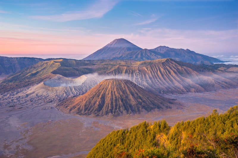 Sunrise at Bromo mountain stock photo. Image of tree - 44689908
