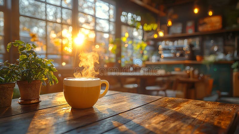 Sunrise Cafe Coffee Steam Cozy Morning Stock Photo - Image of ...
