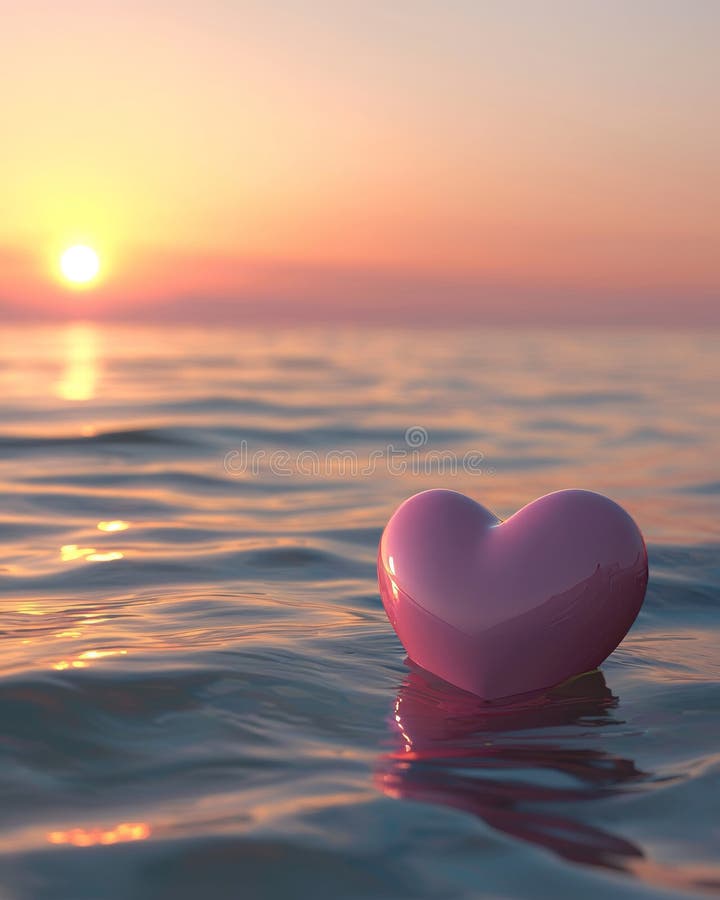 At Sunrise, the Calm Ocean Mirrors a Heart-shaped Sun. Stock Image ...