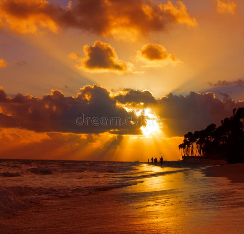 Sunrise in the Caribbean. stock image. Image of sand - 29094577