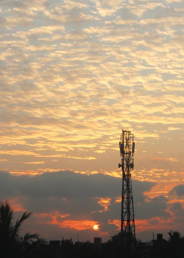 Sunrise with Cell Phone Tower Stock Photo - Image of data ...