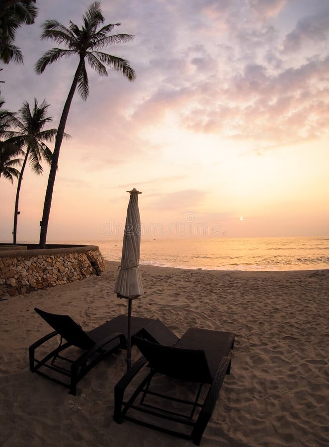 Sunrise with Chair on the Beach Stock Image - Image of scenery ...
