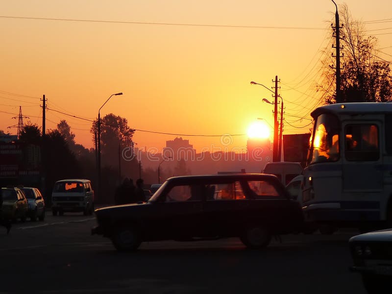 Sunrise in city stock image. Image of crossroads, black - 1550943