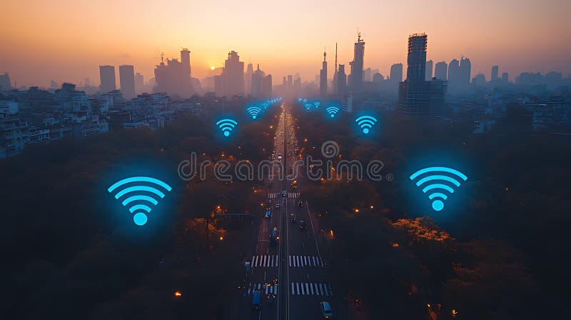 Sunrise City Highway Smart Network Connection Stock Illustration ...