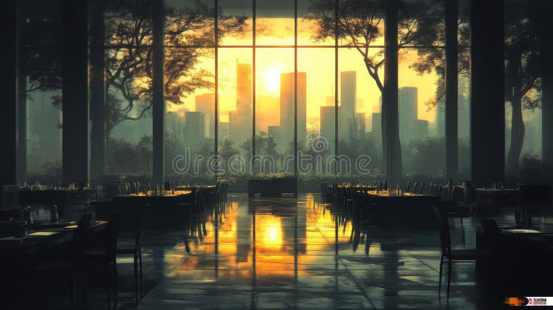 Sunrise Cityscape Restaurant Stock Illustration - Illustration of ...