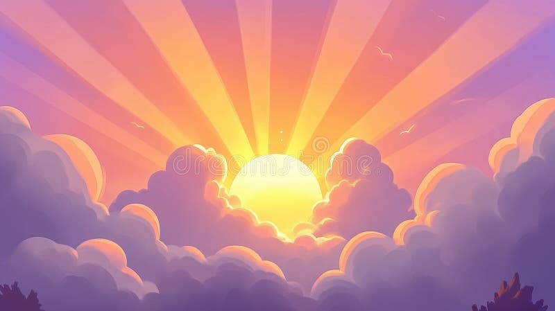 Sunrise through Clouds a Cartoon Sky of Light and Color Stock ...