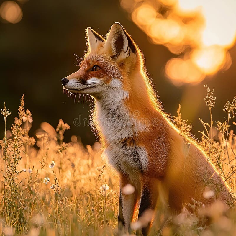 Sunrise in the Cotswolds with Red Fox in England Stock Illustration ...