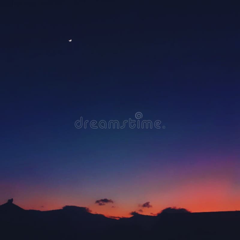 Before Sunrise, the Crescent Moon Still Appears Stock Photo - Image of ...