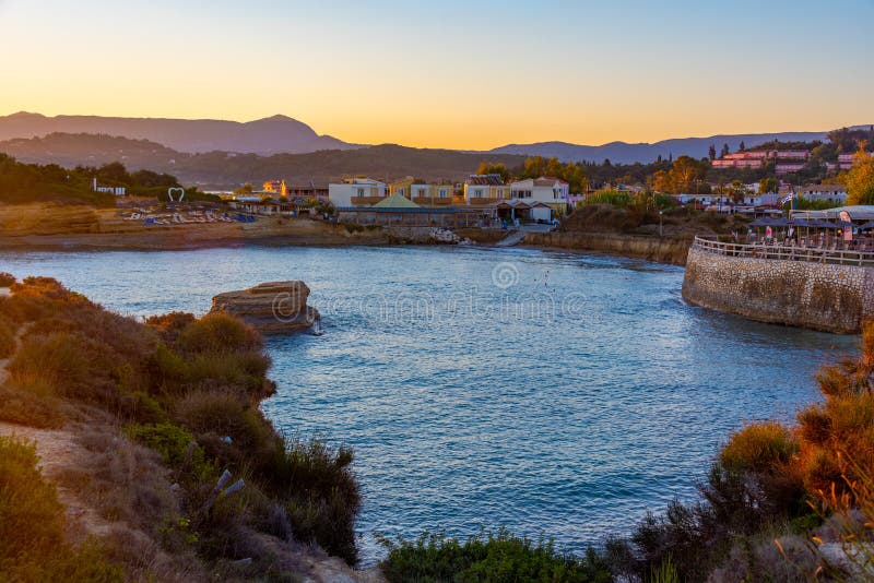 Sunrise D Amour Beach at Greek Town Sidari Stock Image - Image of cliff ...
