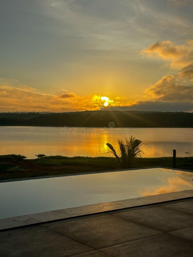 Sunrise at the Dam, Landscape with Swimming Pool Stock Photo - Image of ...