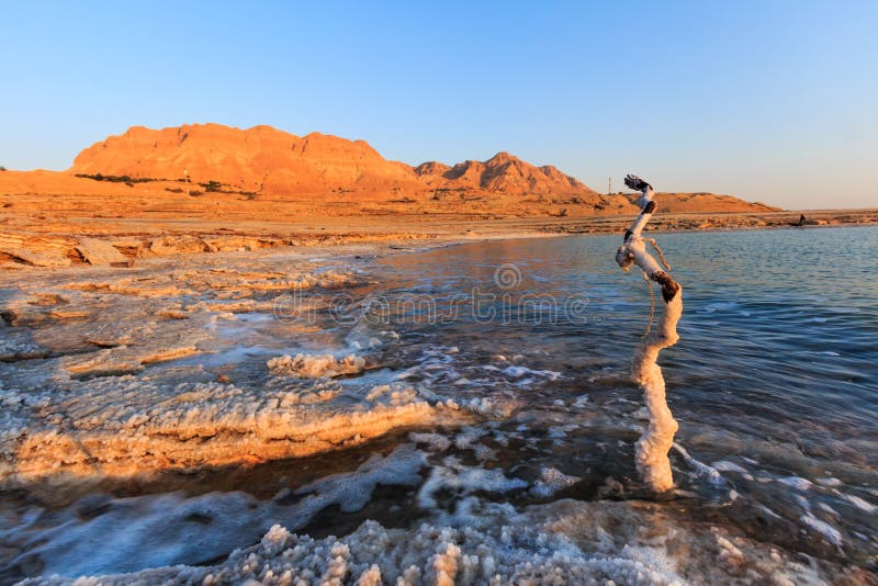 Sunrise at the Dead Sea ,Salt on the Beach, Israel Stock Photo - Image ...