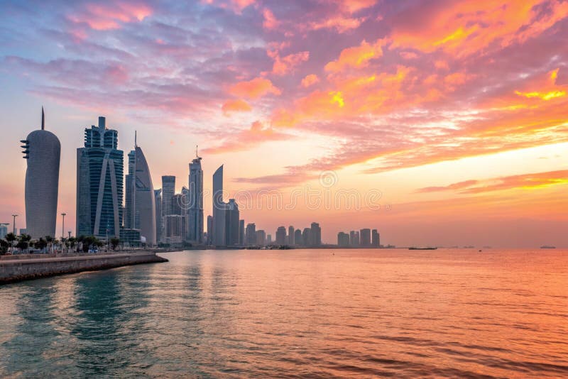 Sunrise in Doha stock illustration. Illustration of reflection - 357727159