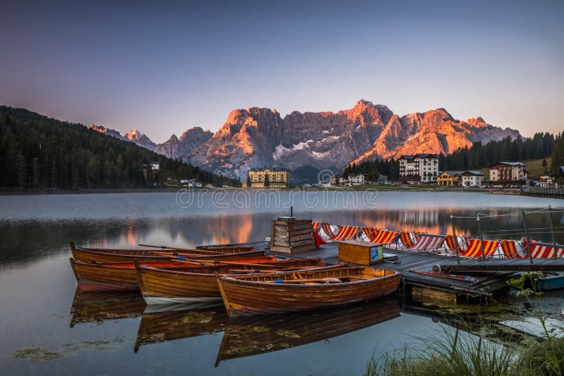 Sunrise in Dolomites stock photo. Image of amazing, clouds - 252190864