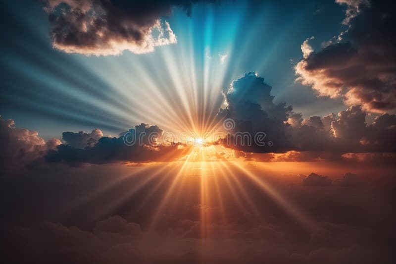 Sunrise Dramatic Blue Sky with Orange Sun Rays Breaking through the ...