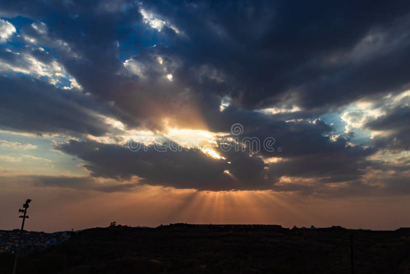 Sunrise Dramatic Sky with Sun Beams with Dark Clouds at Dawn Stock ...