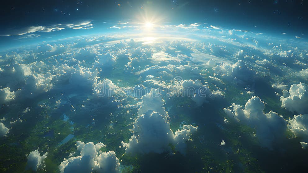 Sunrise Earth View Above Clouds Space Background, Environmental Use ...
