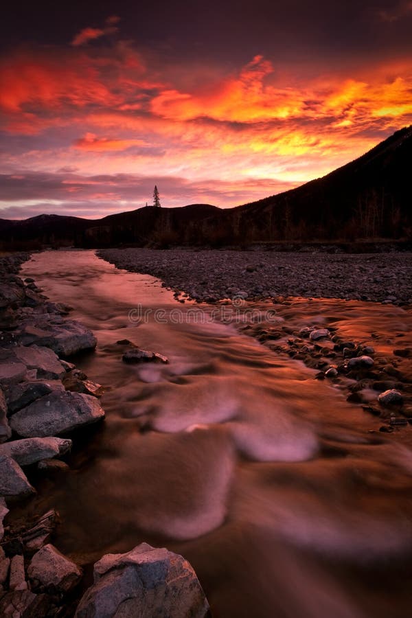 Sunrise and the Elbow River in Kananaskis, Alberta Stock Image - Image ...