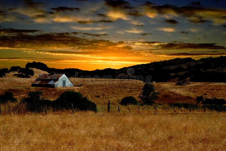 Sunrise on the Farm stock photo. Image of grass, building - 19528846