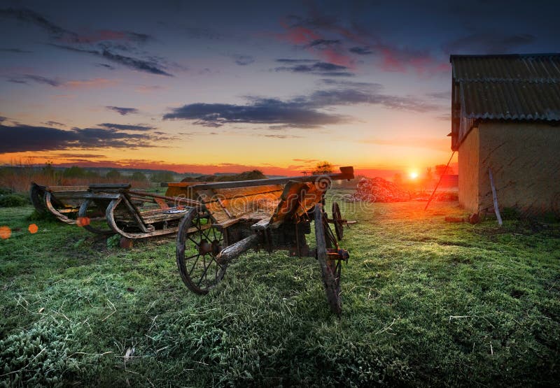 Sunrise on the farm. stock photo. Image of dray, orange - 29561256