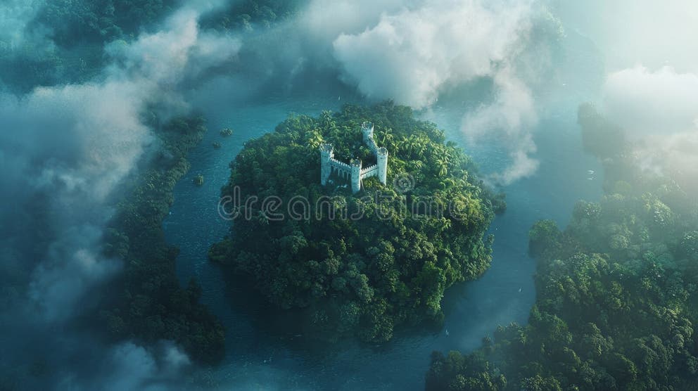 At Sunrise, a Floating Castle Floats in the Clouds Stock Photo - Image ...