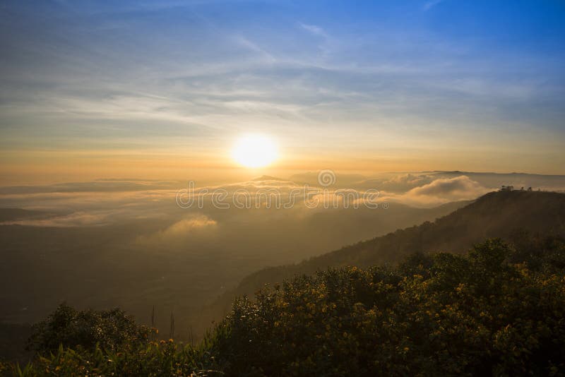 Sunrise on the Fog Mountain Stock Photo - Image of mist, outdoor: 105317572