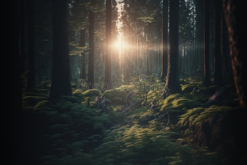 Sunrise in a Forest Aesthetic Background, Witchcraft Magic Wallpaper AI ...
