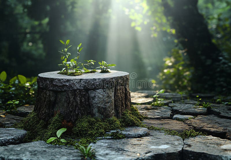 Sunrise in Forest: New Life Sprouting on Old Tree High Quality Image ...