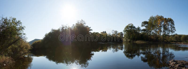 Sunrise at Forest and River Stock Image - Image of water, sunbeam ...