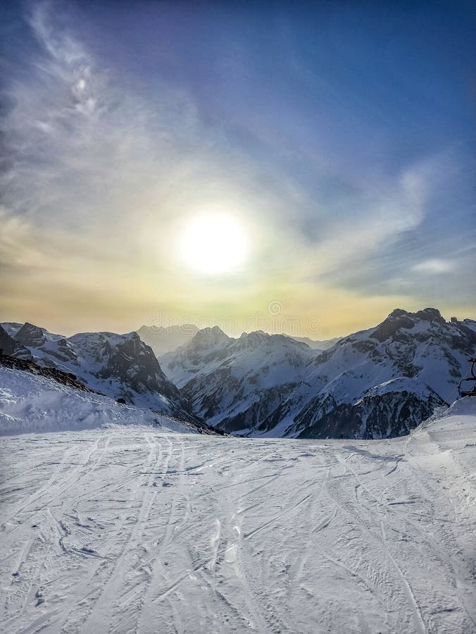 Sunrise in the Alps stock image. Image of french, slope - 170681823