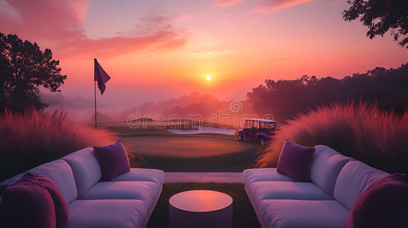 Sunrise Golf Course Patio Seating Relaxation Stock Illustration ...