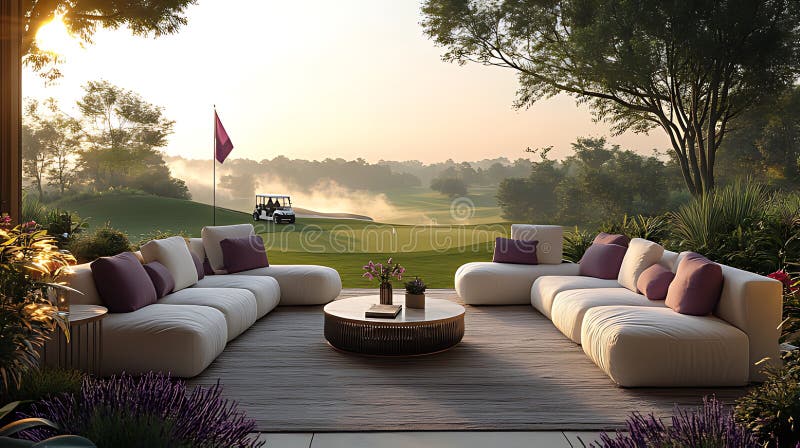 Sunrise Golf Course View, Patio Sectional Sofa Stock Illustration ...