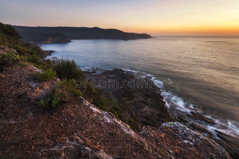 Sunrise from High on the Cliff Looking Down at the Coast Stock Photo ...