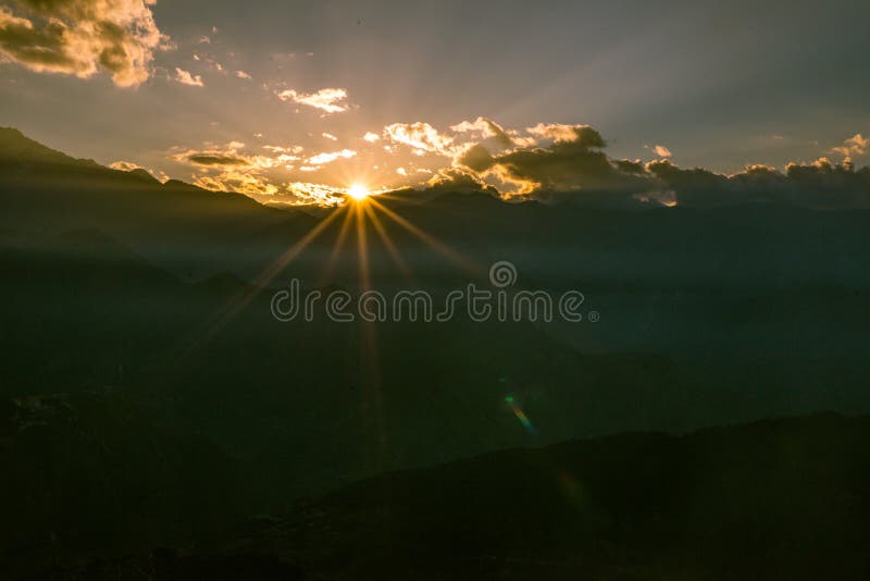 Sunrise in Himalayas stock image. Image of landscape - 129460761
