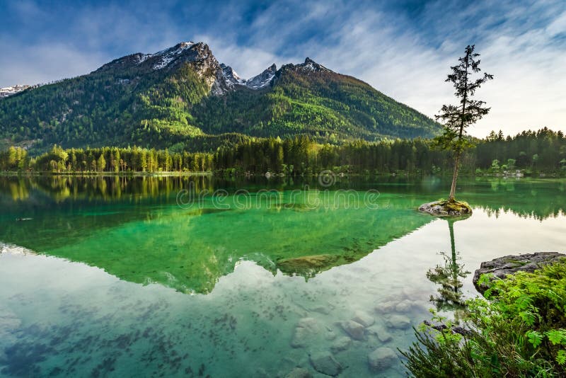 Spring Sunrise at Hintersee Lake in Alps, Germany Stock Image - Image ...
