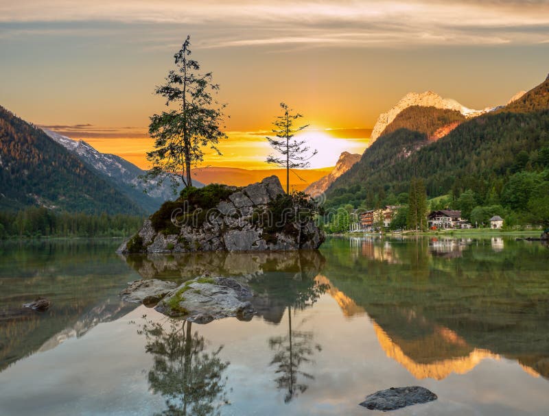 Sunrise at Hintersee Ramsau in Germany Stock Photo - Image of hiking ...