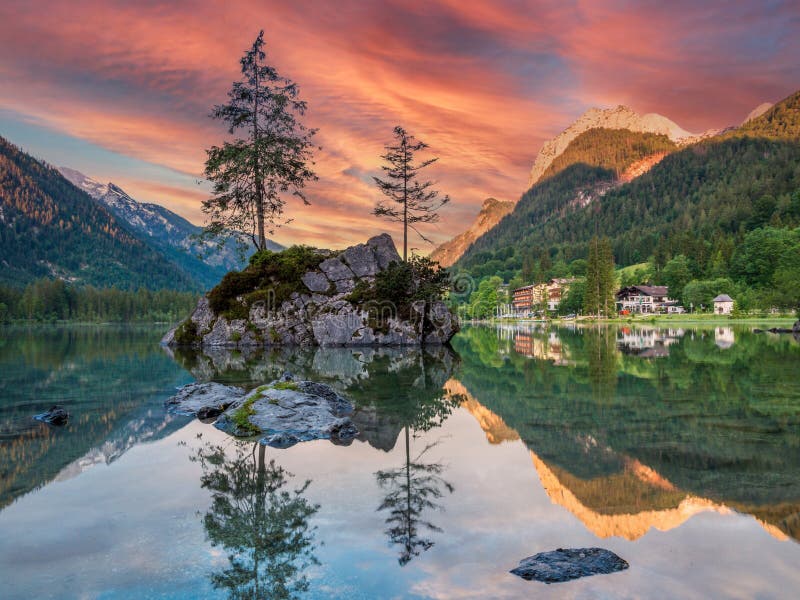 Sunrise at Hintersee Ramsau Germany Stock Photo - Image of ramsau, lake ...