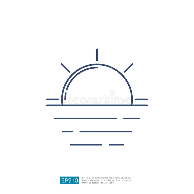 Sunrise Horizon and Sea Water Outline Icon Stock Vector - Illustration ...