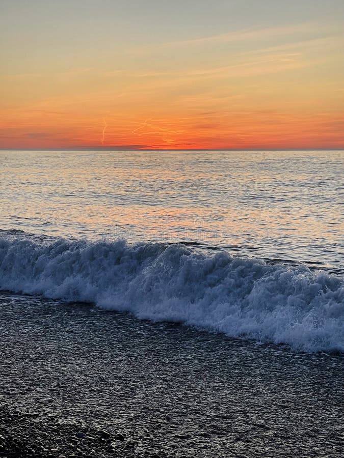 Sunrise Horizon. Sea Wave and Colorful Sky Stock Photo - Image of cloud ...