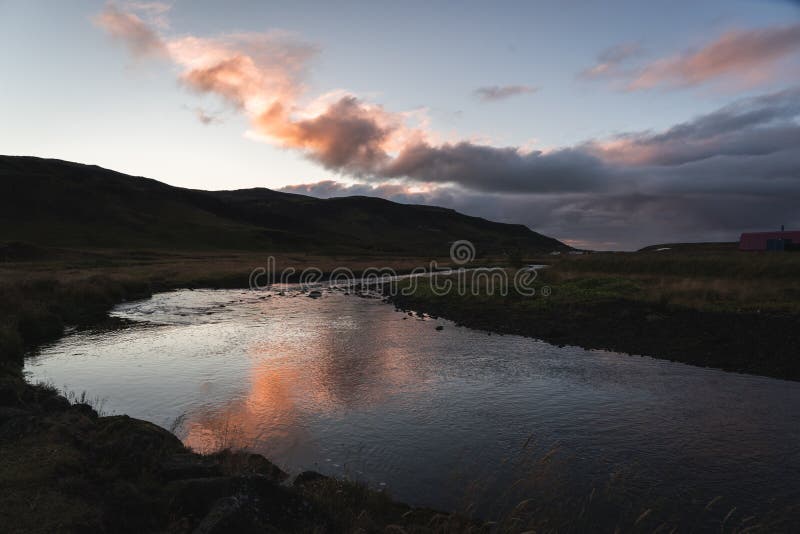 Sunrise by the Hot Spring with Reflection in the Water Stock Image ...