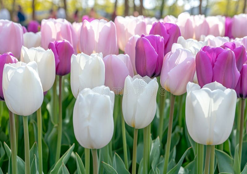 The Sunrise Illuminates Pink Tulips and an Array of Colorful Flowers ...