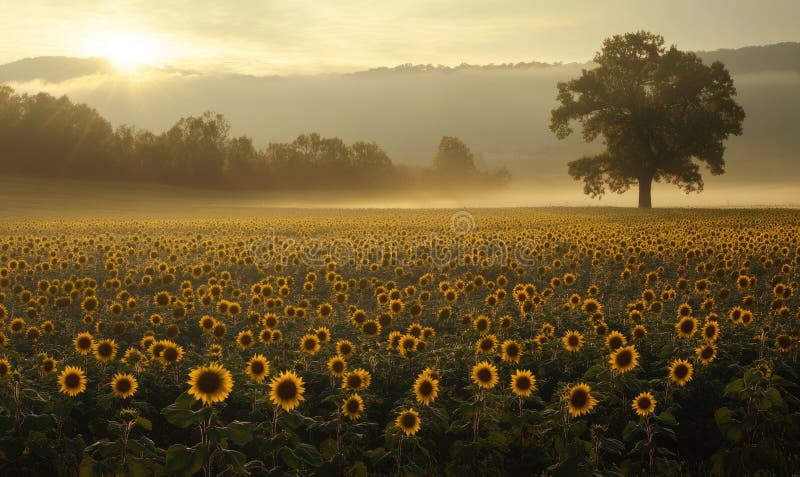 Sunrise Illuminating Sunflower Fields Stock Image - Image of meadow ...